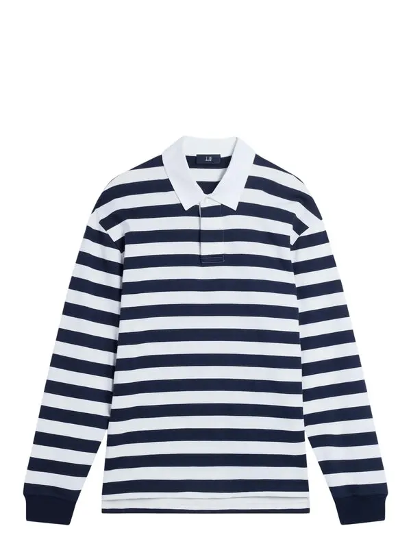 Dunhill Cotton-cashmere Stripe Polo Shirt - Navy
