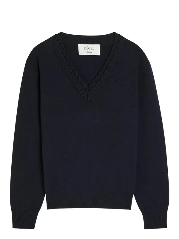 RÓHE V-neck Stretch-wool Jumper - Navy