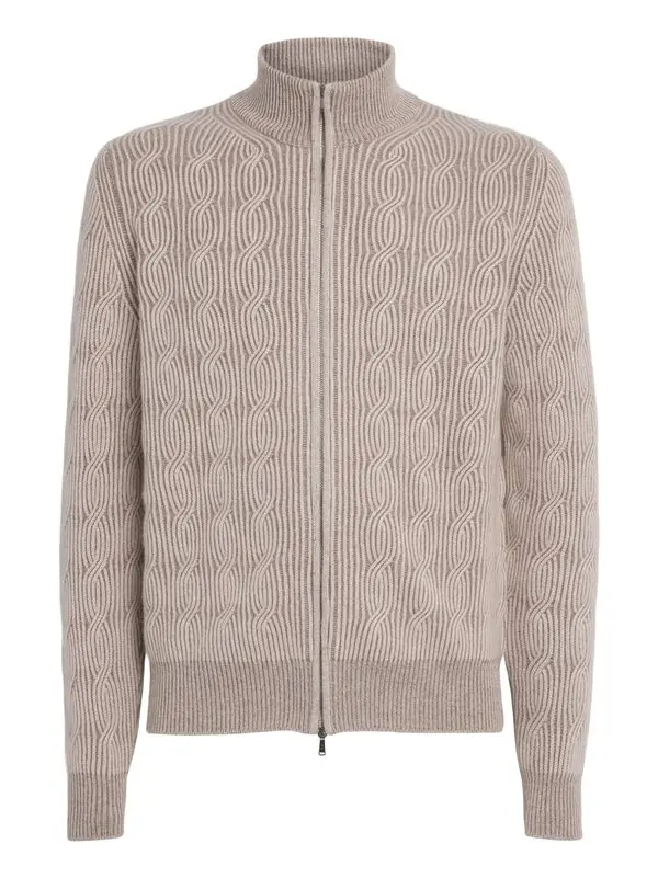 FIORONI CASHMERE Cable-knit Zip-up Sweatshirt - Beige