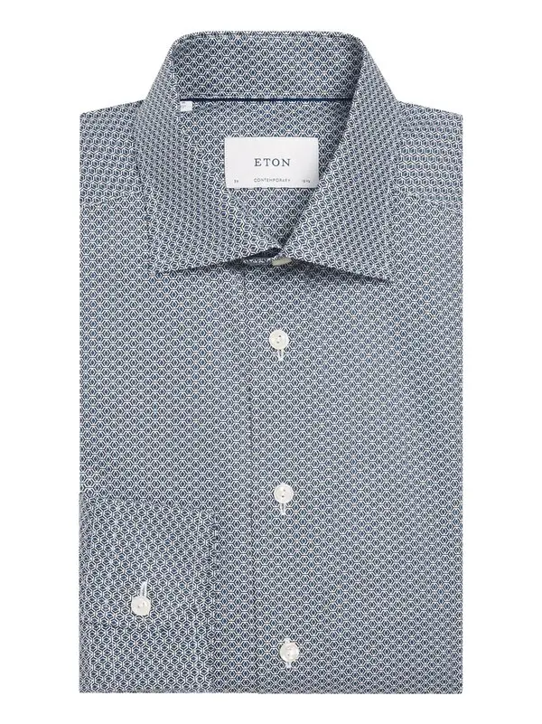Eton Signature Twill Geometric Shirt - Navy