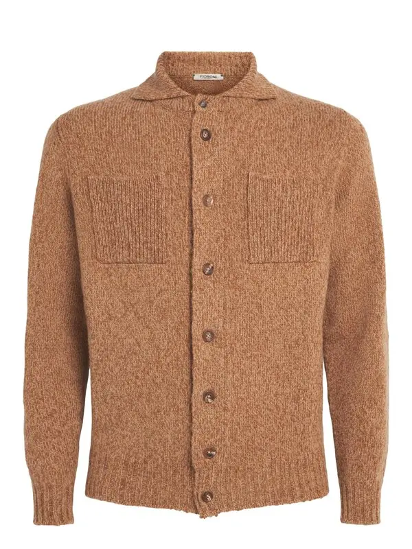 FIORONI CASHMERE Silk Mock-neck Cardigan - Brown