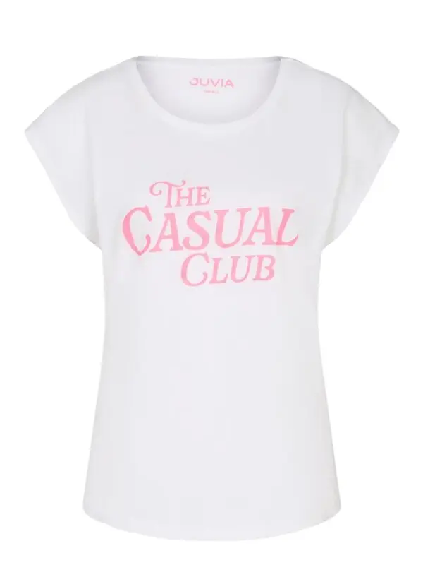 JUVIA Printed Lettering Crewneck T-shirt - White