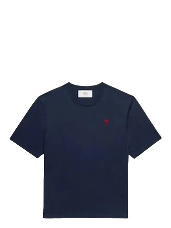 AMI Paris De Coeur Logo Embroidered Crewneck T-shirt - Black