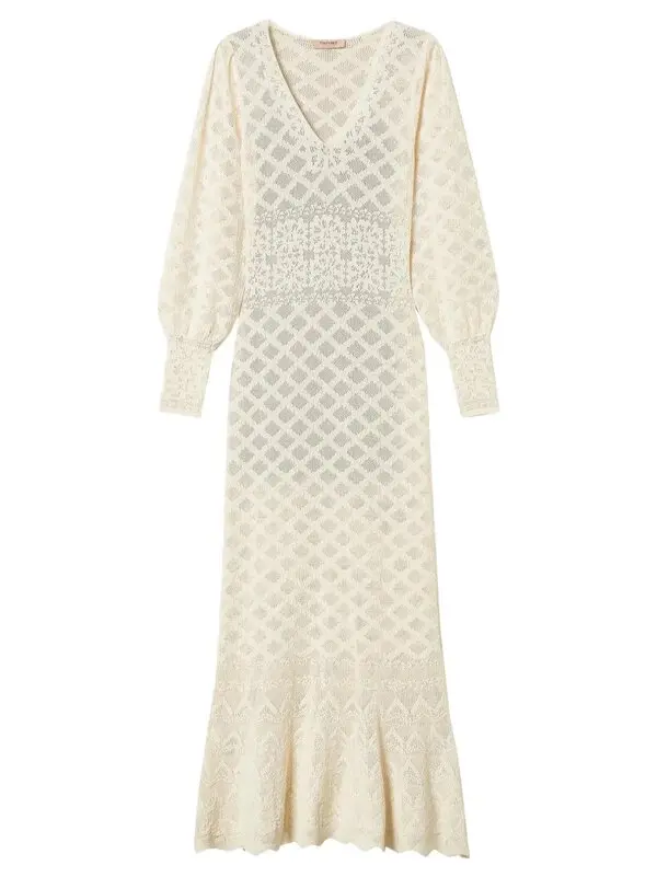 TWINSET Floral Knitted Maxi Dress - White