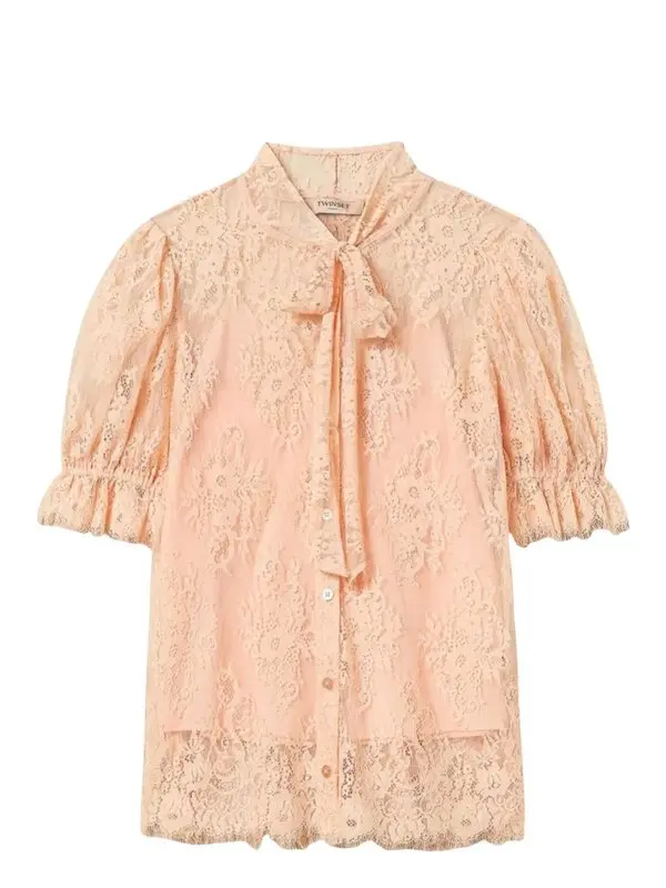TWINSET Lace Bow Shirt - Nude