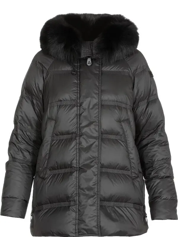 Peuterey Hooded Down Jacket With Fur Trim - Black