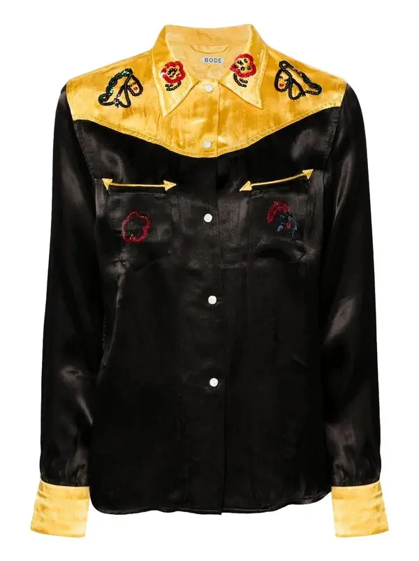 BODE Sequin Rodeo Satin Shirt - Black