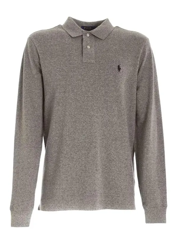 Polo Ralph Lauren Logo Embroidered Long-sleeved Polo Shirt - Gray