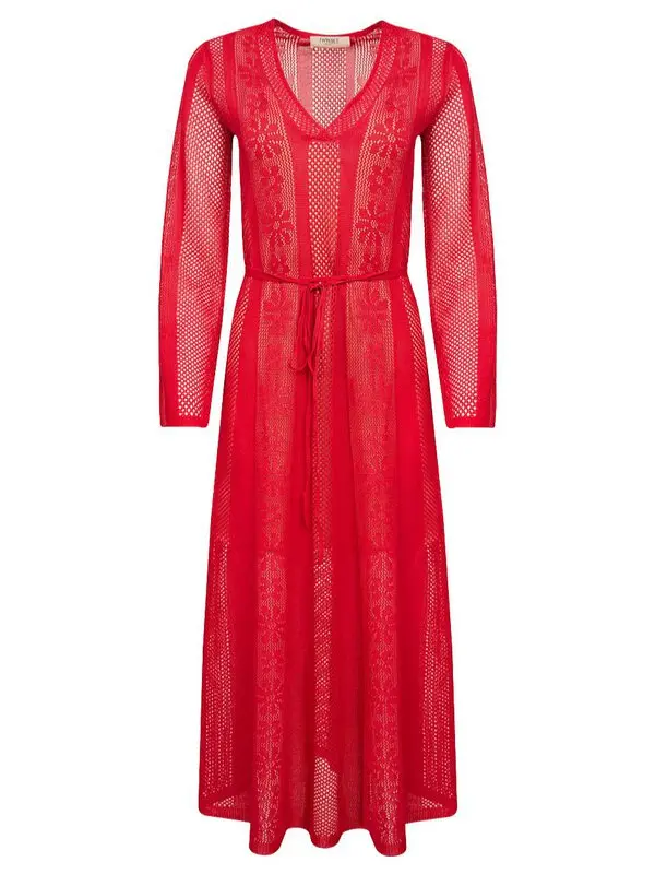 TWINSET Sheer Floral Knitted Dress - Red