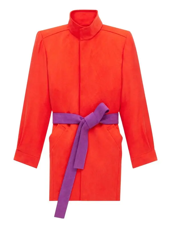 Saint Laurent Belted High Neck Coat - Coral