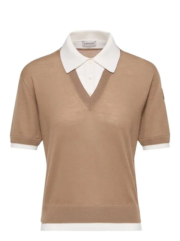 Moncler Layered Wool Polo Shirt - Beige