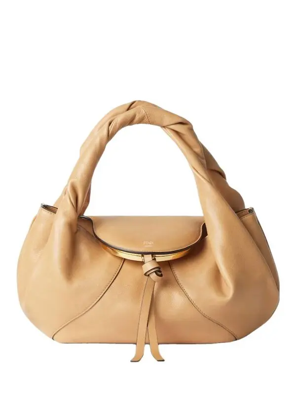 Fendi Leather Bag With Knotted Strap And Gold-tone Hardware - Beige