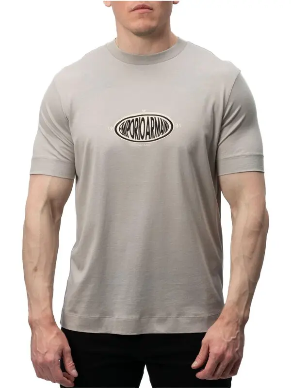 Emporio Armani Logo Embroidered Crew Neck T-shirt - Grey