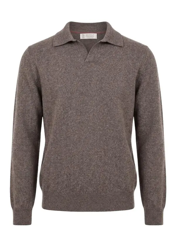 Brunello Cucinelli Mouliné Cashmere Knit Polo - Gray