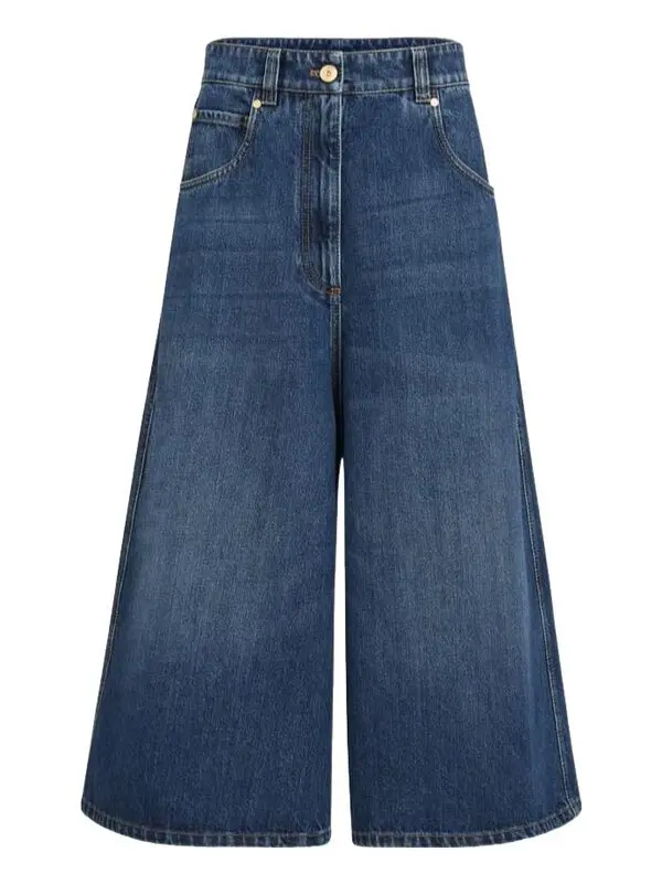 Brunello Cucinelli Cropped Wide-leg Denim Trousers With Monili Detail - Blue