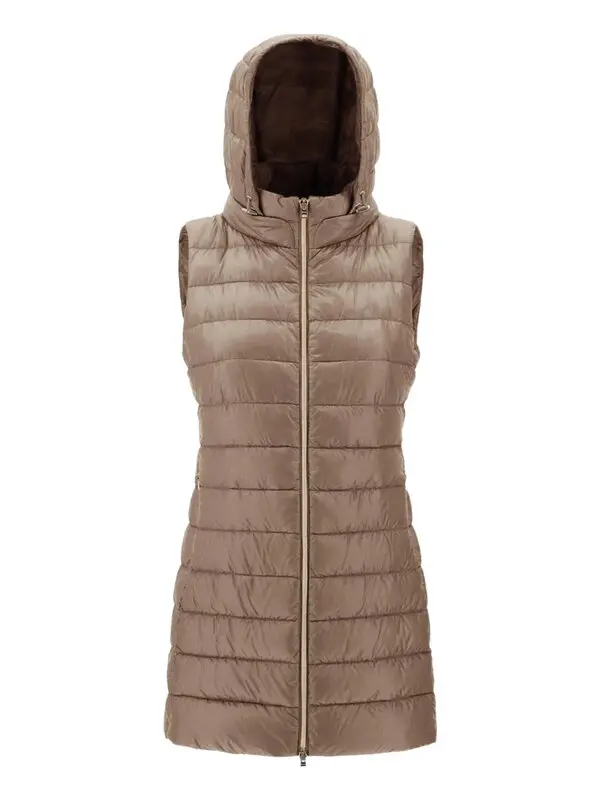 Herno Sleeveless Down Vest With Hood - Brown