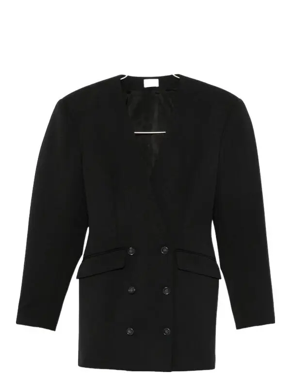 Andamane Double-breasted Collarless Jacket - Black