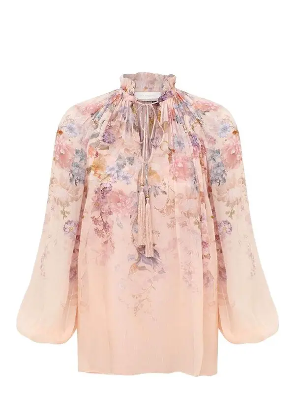 Zimmermann Valiant Billow Blouse - Peach Floral