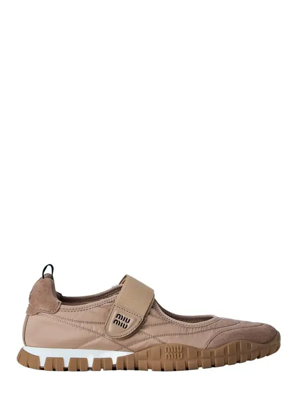 Miu Miu Technical Fabric And Suede Ballerinas - Beige