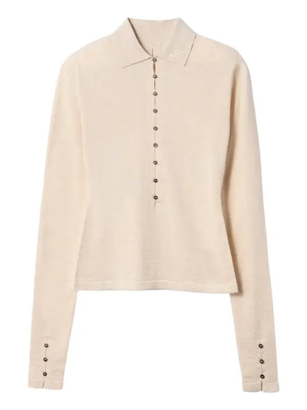 Jacquemus Long-sleeve Knitted Polo Shirt - Light Beige