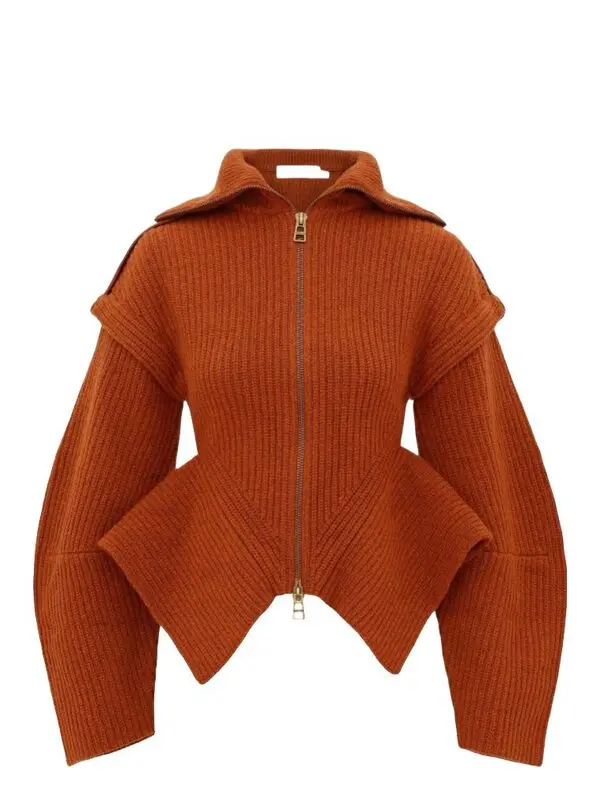 Zimmermann Valiant Peplum Zip Cardigan - Rust