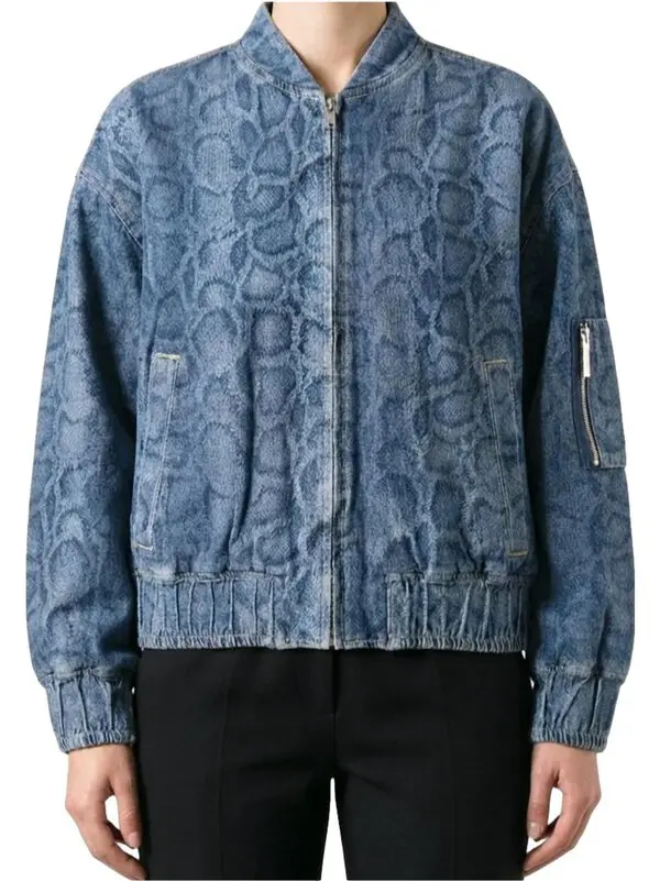 Liu Jo Denim Bomber Jacket With Python Print - Denim Blue