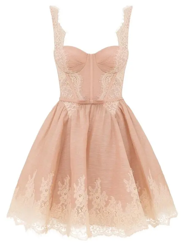 Zimmermann Valiant Lace Trim Mini Dress - Light Pink
