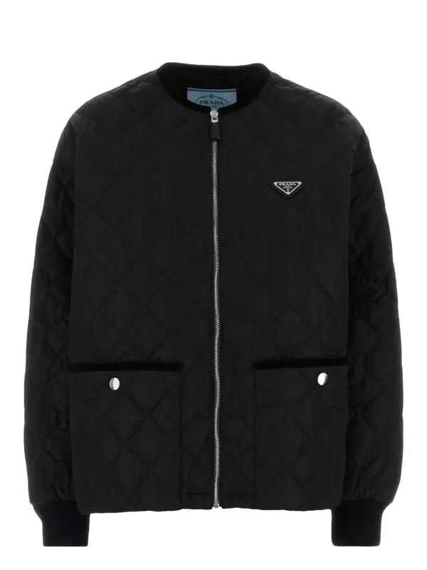 Prada Quilted Zip Jacket With Triangle Logo - Black