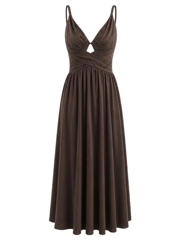 Zimmermann Sleeveless V-neck Draped Maxi Dress - Bitter Chocolate