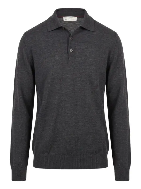Brunello Cucinelli Collared Long-sleeved Knit Sweater - Black