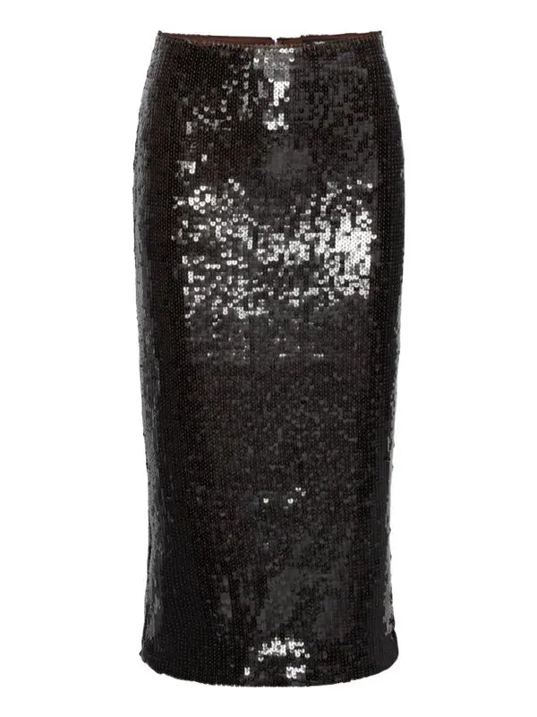 ROTATE BY BIRGER CHRISTENSEN Sequined Pencil Skirt With Back Slit - Black