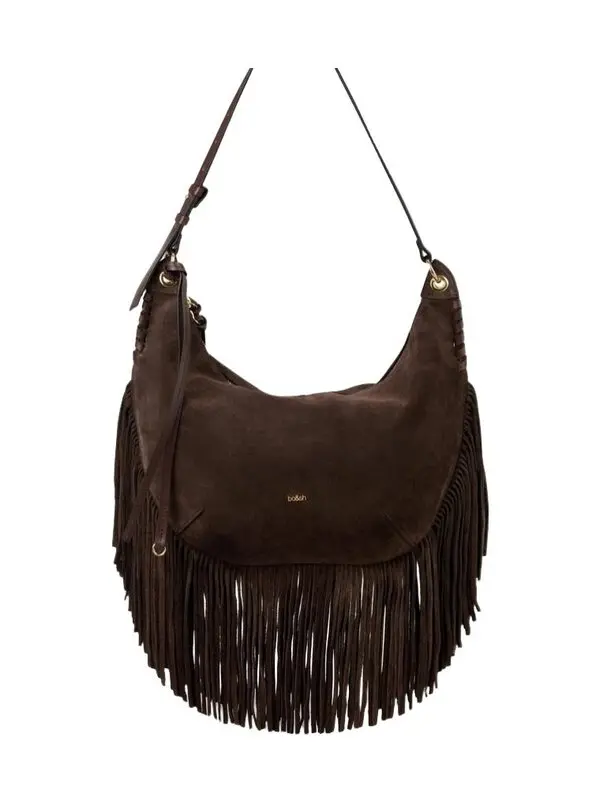 Ba&sh Handbag With Adjustable Shoulder Strap And Fringe - Dark Brown