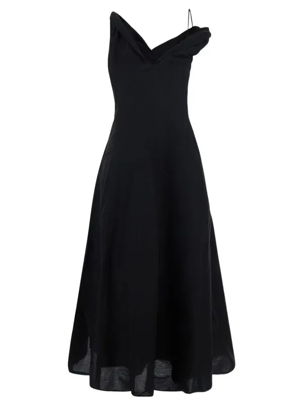 RÓHE Draped Asymmetric V-neck Dress - Black
