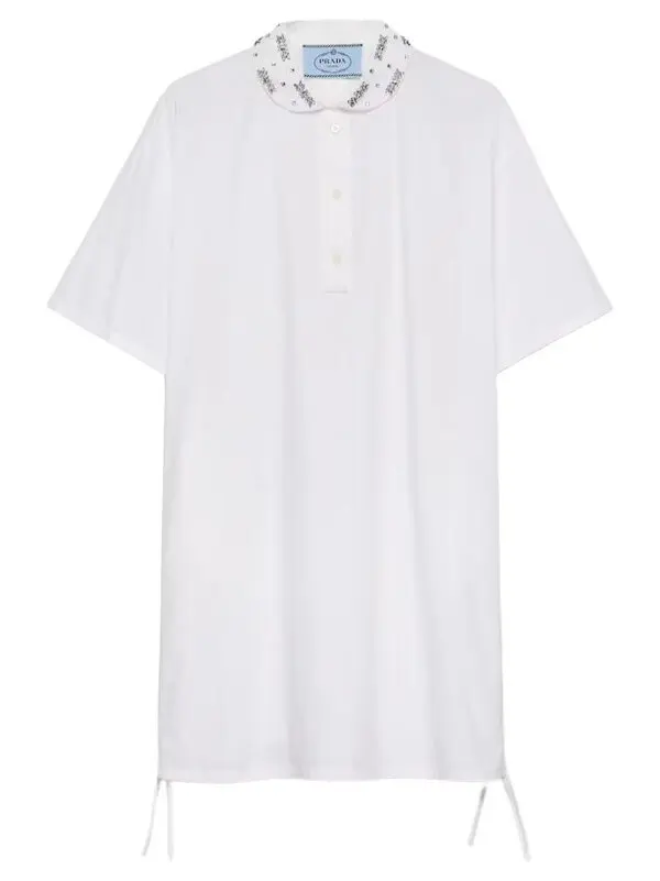 Prada Embroidered Poplin Mini Dress - White