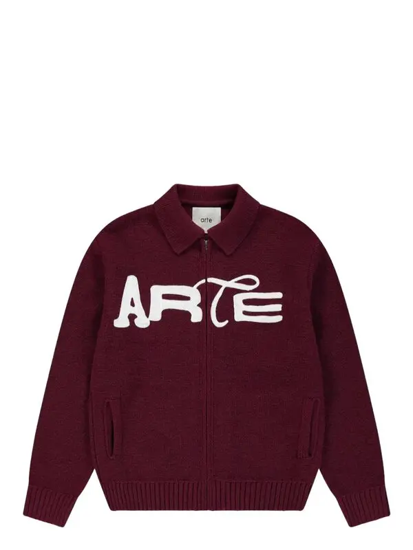 ARTE ANTWERP Stencil Zip Cardigan - Bordeaux