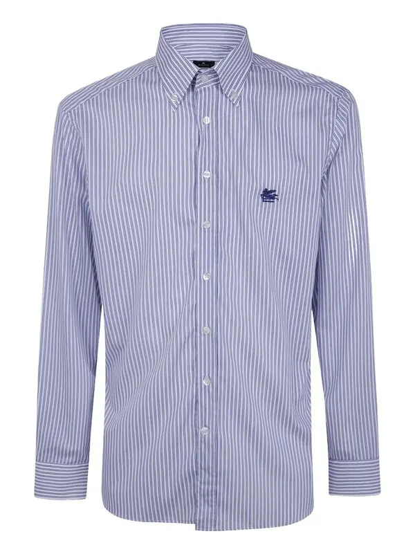 Etro Striped Embroidered-logo Shirt - White/grey
