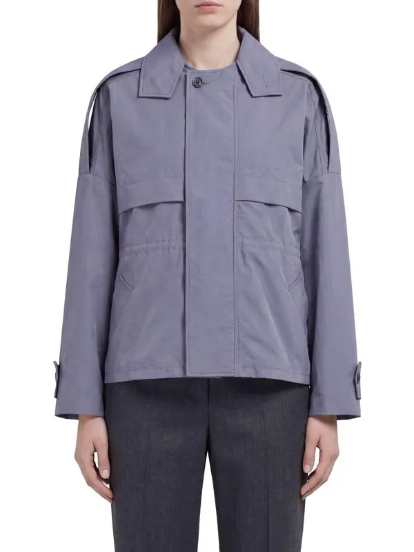 Marni Relaxed Fit Short Trench Coat In Stretch Technical Fabric - Grey