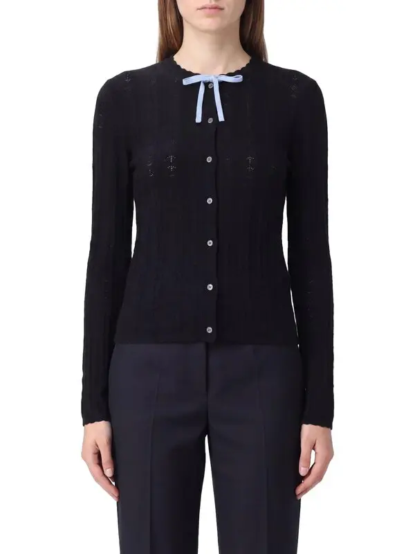Marni Slim Fit Wool And Silk Cardigan With Bow Detail - Black