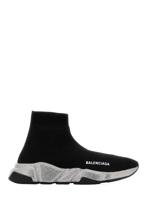 Balenciaga Speed High-top Knit Sock Trainers With Rhinestones - Black