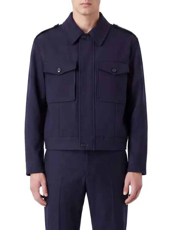 Emporio Armani Single-breasted Short Virgin Wool Coat With Epaulettes - Blue
