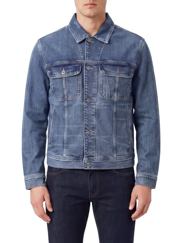 Emporio Armani Short Cotton Denim Jacket With Flap Patch Pockets - Blue