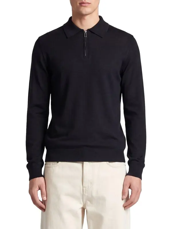 PAOLO PECORA Long-sleeved Wool Knit Polo Shirt With Zip Closure - Black