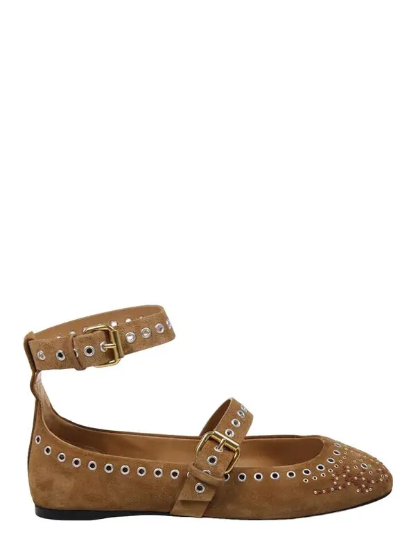 Isabel Marant Étoile Ylza Suede Mary Jane Flats With Studs And Eyelets - Beige