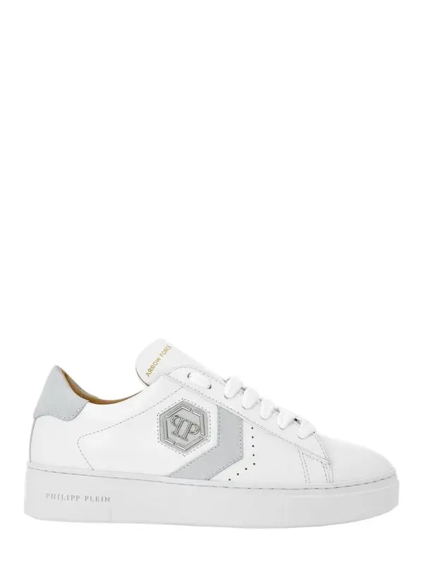 Philipp Plein Leather Low-top Trainers With Monogram Pattern And Hexagon Logo - White