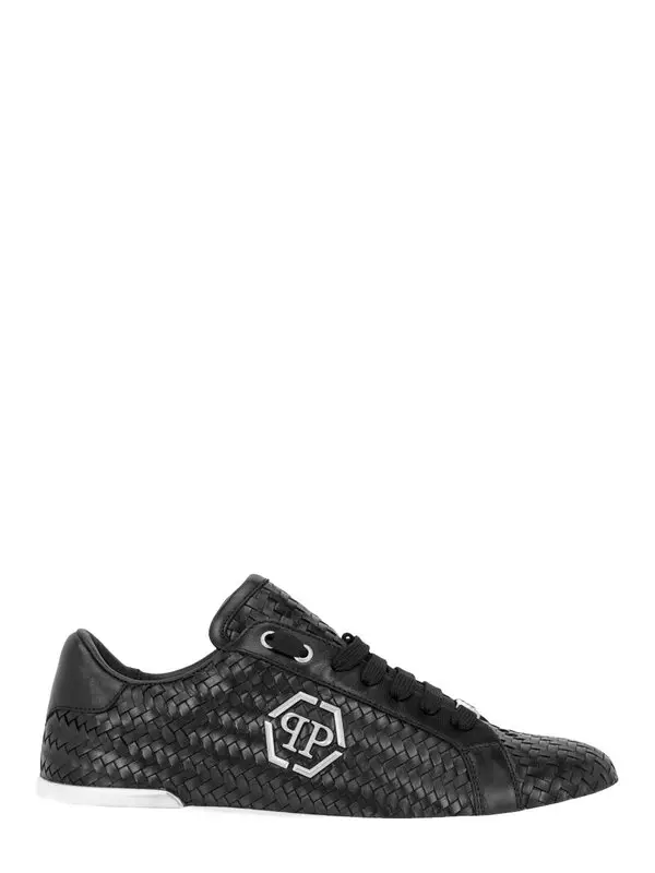 Philipp Plein Woven Leather Low-top Sneakers With Hexagon Logo - Black