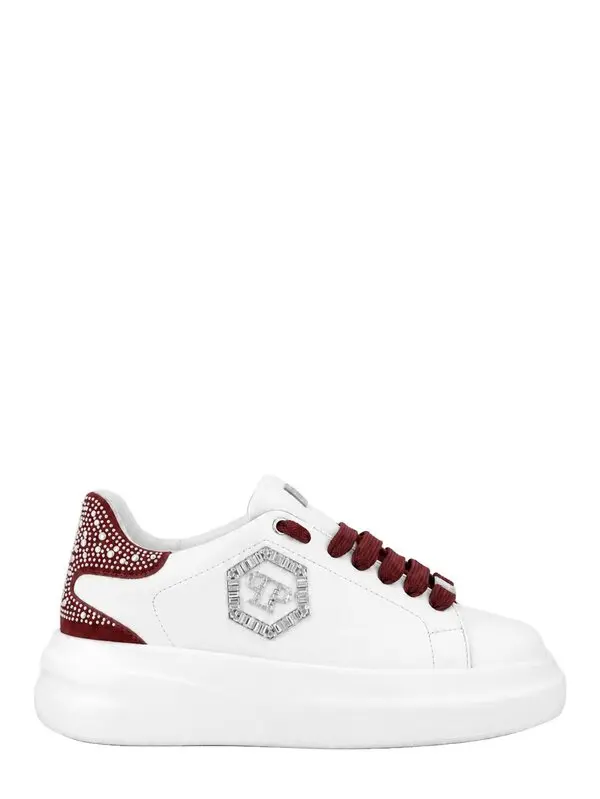 Philipp Plein Leather Chunky Sneakers With Hexagon Logo And Rhinestones - White 2
