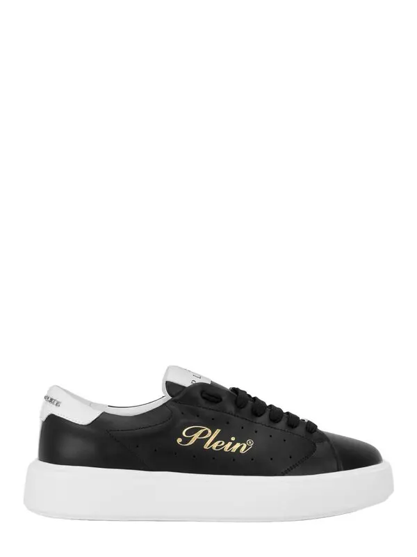 Philipp Plein Leather Low-top Trainers With Chunky Sole And Laminated Logo - Black