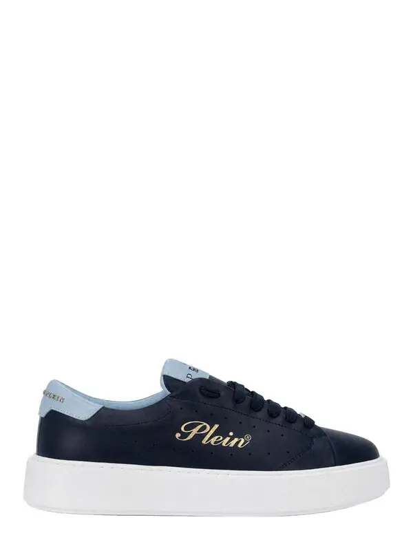 Philipp Plein Leather Low-top Trainers With Chunky Sole And Laminated Logo - Blue