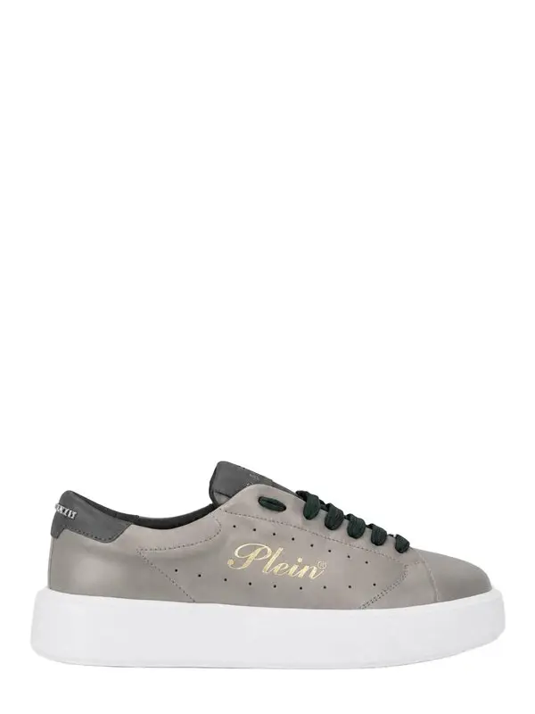Philipp Plein Leather Low-top Trainers With Chunky Sole And Laminated Logo - Grey