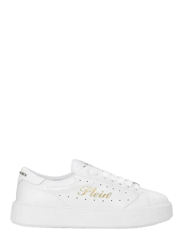 Philipp Plein Leather Low-top Trainers With Chunky Sole And Laminated Logo - White 1